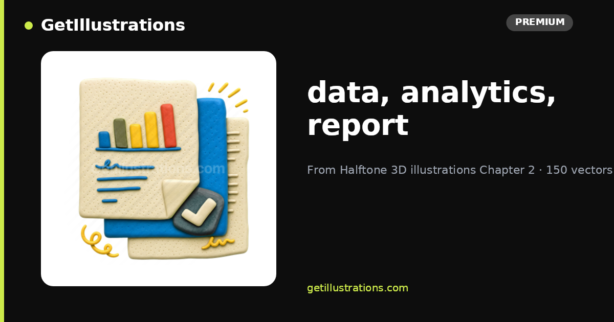 data, analytics, report Vector Illustration — Halftone 3D illustrations ...