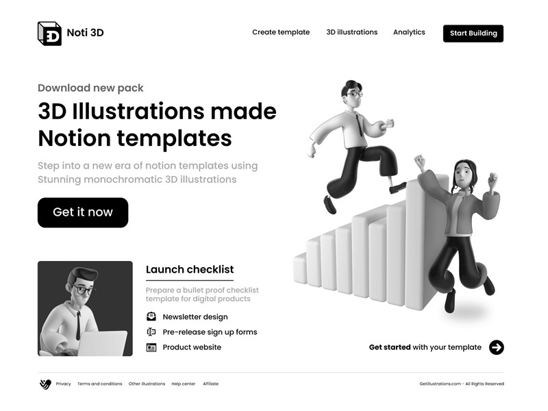 Noti 3D Illustrations: Made for Notion Templates design